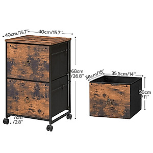HOOBRO 2 Drawer Mobile File Cabinet, Rolling Printer Stand, Vertical Filing Cabinet, Office Cabinet, Filing Cabinet for Home Office, A4/Letter Size, Nonwovens Drawer, Rustic Brown BF20WJ01