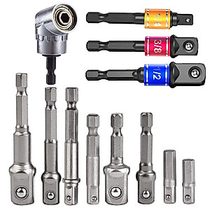 Reppkyh 11Pcs Socket Adapter Impact Hex Shank Drill Bits Power Extension Bar 8Pcs Sets 14 38 12 + 3Pcs 14 Hex Shank Screwdriver Bit Holder High Speed Nut Driver Drive