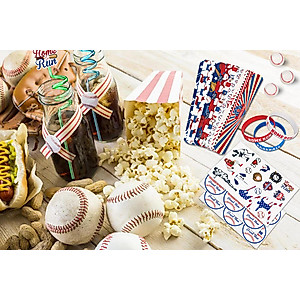 Erweicet Baseball Party Favors Set 72 PCS Baseball Slap Straws Silicone Bracelets Tattoo Stickers Mini Bouncy Balls Toy for Goodie Bag Fillers Baseball Themed Birthday Party Supplies