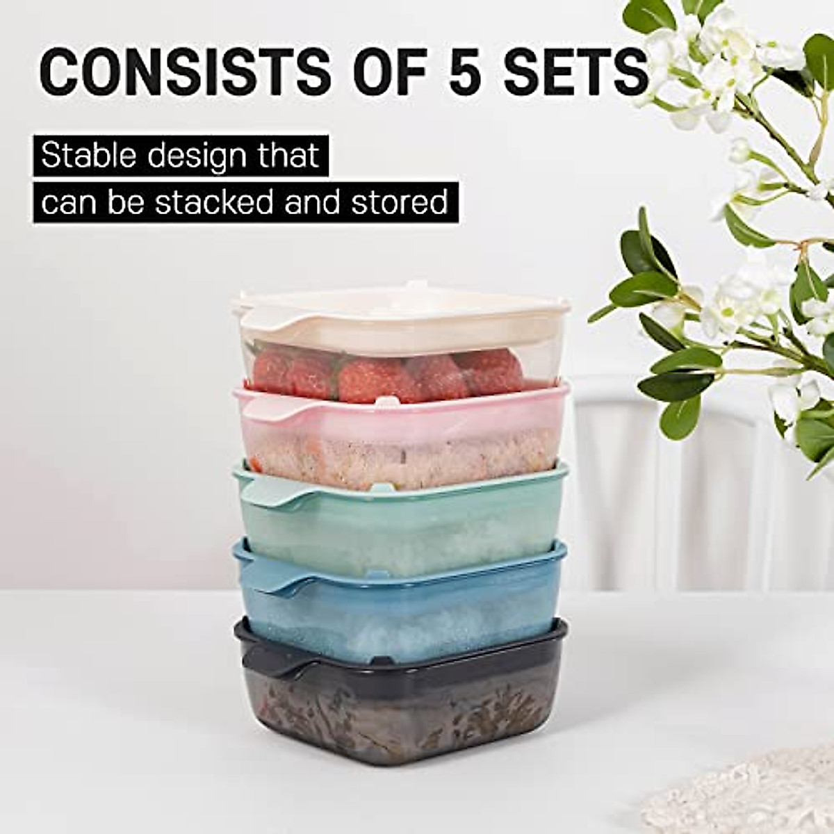 GOODSDECO Food Storage Containers Set - BPA Free Plastic Containers with Easy Lock Lids Set of 5 (Total 10 Pieces), Microwave Dishwasher Safe, Kitchen Pantry Organization (Beige)