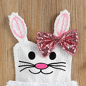 Infant Toddler Baby Girl Easter Outfits Sequin Rabbit Bunny Romper Tutu Dress Bow Halter Sleeveless Bodysuit Party Dresses (White, 18-24 Months)