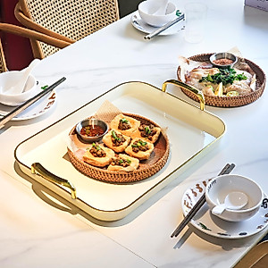 Aayoruro Serving Tray with Handles Set of 3 Rectangular Large Serving Platters 18.3/16.7/14.8 Inch White Plates for Dinner, Party, Entertaining