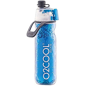 O2COOL Arctic Squeeze Mist 'N Sip Insulated Bottle w/Silicone Spout Cover and Locking Misting Function - 20 oz, Crackle Blue