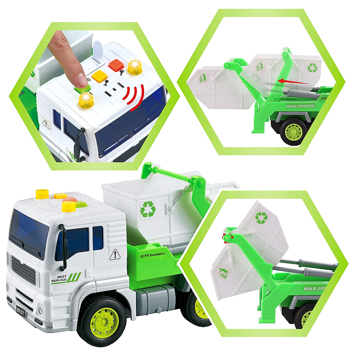 JOYIN 3 in 1 Friction Powered City Waste Management Vehicle Car Truck Toy Set Including Helicopter, Garbage Truck, and Waste Collection Truck, with Lights and Sounds/Sirens