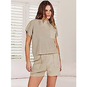 ANRABESS Two 2 Piece Outfits Womens 2023 Spring Summer Romper Matching Sets Lounge Sets Short Sweatsuits Sweat Suits Outfits Cozy Knit Sweater Loungewear Set Clothes 1122kaqi-M