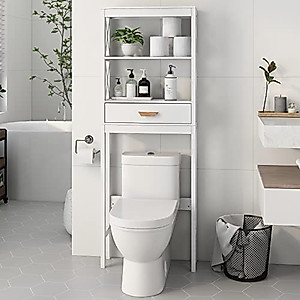 OQSC Bathroom Shelf Over The Toilet X- Frame Bathroom Organizer with 1 Drawer and Open Shelves Bathroom Space Saver(White)