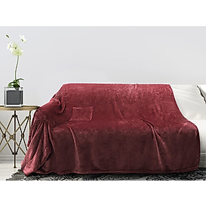 Tirrinia Wearable Fleece Blanket with Sleeves for Adult Women Men, Super Soft Comfy Plush TV Blanket Throw Cuddly Wrap Cover for Bed Sofa and Couch 73" x 51'' Wine