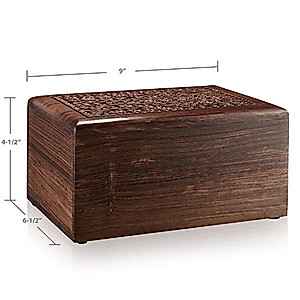Reminded Rosewood Hand-Carved Floral Urn Box Cremation Memorial with Velvet Bag - Large