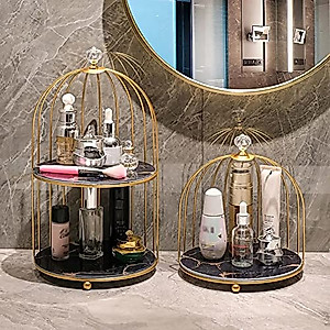 PINYUAN Iron Art Nordic Style Bird Cage Rack Lipstick Perfume Cosmetic Skin Care Product Storage Rack Finishing Table Rack (Black 1 Tier)