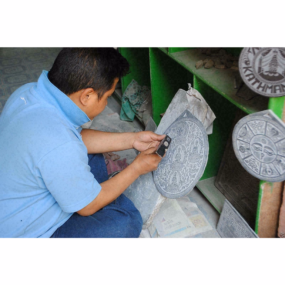 Handmade Slate Bagh Chal (Moving Tigers) Nepal Traditional Boardgame & Pieces