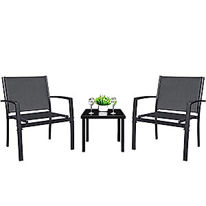 Tuoze 3 Pieces Patio Furniture Set Outdoor Garden Conversation Sets Modern Porch Furniture Lawn Chairs with Glass Coffee Table for Poolside Backyard Balcony