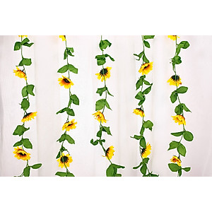 Charmly Pack of 2 Artificial Sunflower Garland Fake Silk Sunflower Vine Home Wedding Party Garden Decor Each Vine 12 Flower Heads Each 8 ft Long
