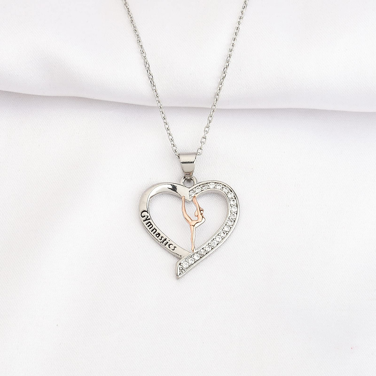 FUSTMW Gymnastist Necklace gifts Gymnast Pendant Jewelry Gymnastics Inspirational Team Gifts for Gymnast Women (Silver)