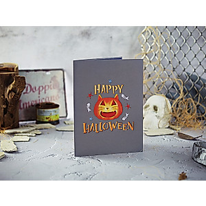 Liif Pumpkin Cats 3D Greeting Pop Up Halloween Card, Funny Halloween Card For Cat Lover, Kids, Cute, with Message Note & Envelop, Large Size 8 x 6 inch