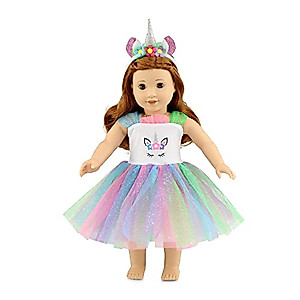 Emily Rose 18 Inch Doll Clothes 18" Doll Unicorn Glittery Doll Dressy Dress Gift Set with Headband Accessory