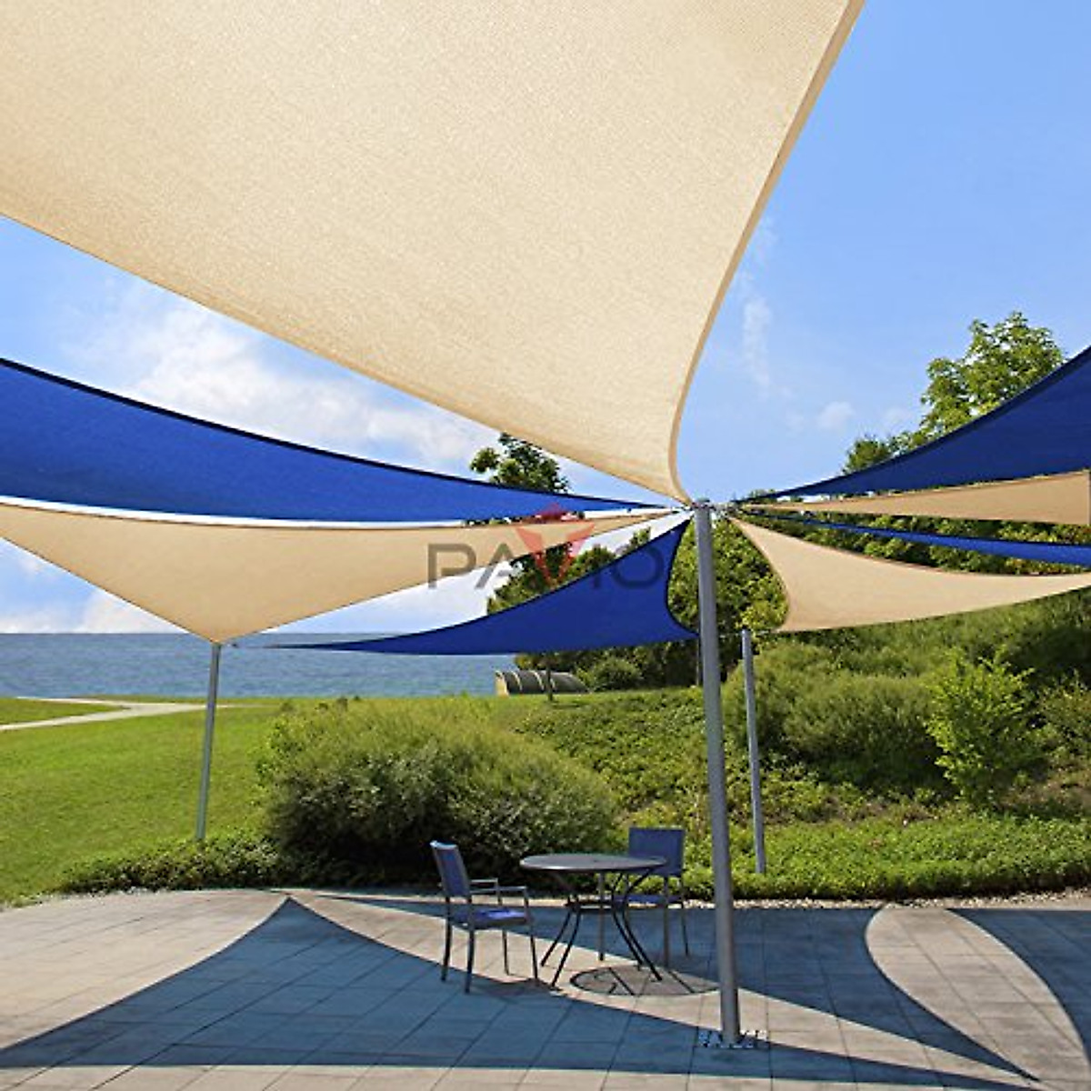 Patio Paradise 16' x16'x 16' Beige Sun Shade Sail Triangle Canopy - Permeable UV Block Fabric Durable Outdoor - Customized Available