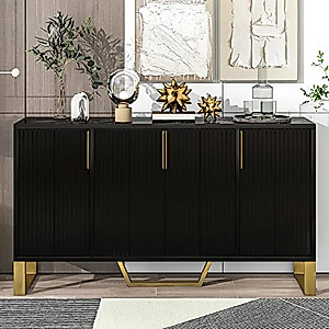 ATGHYURT Console Table, Sideboard Buffet Cabinet with 4 Doors, Metal Handles & Legs and Adjustable Shelves, Narrow Long Sofa Table for Living Room/Hallway/Couch