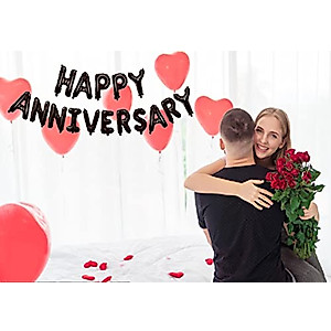 Black Happy Anniversary Balloons,Happy Anniversary Party Decorations 16Inch