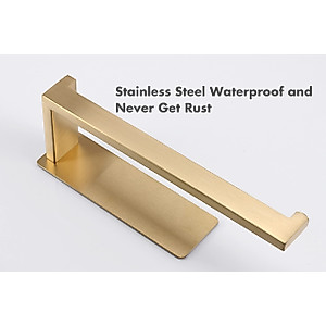 Vanloory Hand Towel Holder, Strong Self Adhesive Hand Towel Ring, Thicken SUS304 Stainless Steel Hand Towel Bar/Rack, No Drilling Modern Hand Towel Hanger (Brushed Gold, 9 in)