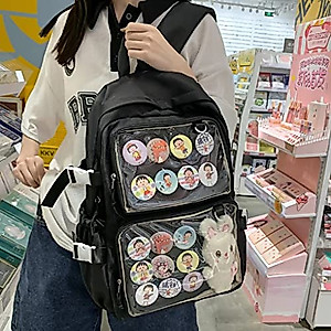 Kawaii Backpack Cute Ita Bag Large School Pink Ita Backpack for Pin Display Women Girl (Black)