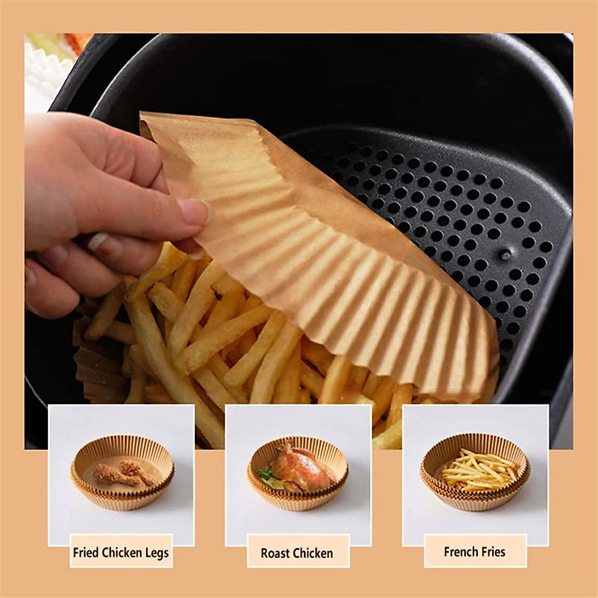 50PCS Air Fryer Parchment Paper Liners Non-Stick Disposable Paper Tray Barbecue Plate Food Oven Kitchen Round Baking paper food liners