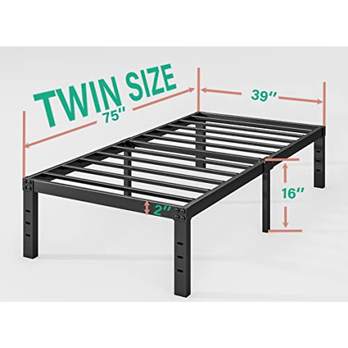 Sementa Twin-Bed-Frames 16 Inch High Heavy Duty-Platform-Mattress-Foundation - No Box Spring Needed,Storage Underneath,Easy Assembly,Noise Free,Black