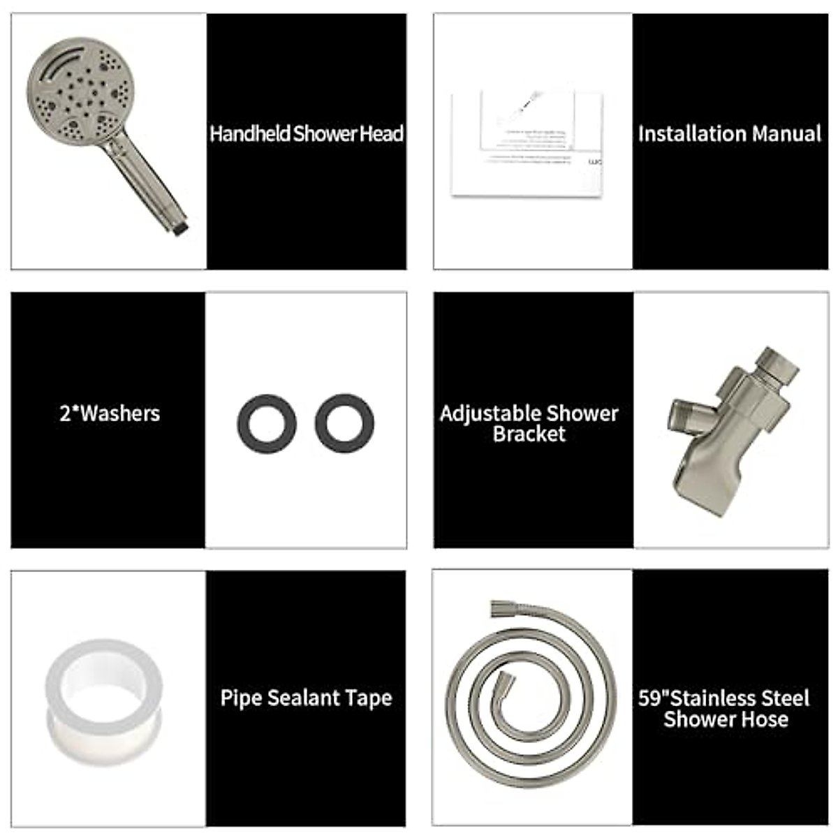 VANTENCY Shower Head with Handheld,9 Function Settings with Power Jet Wash Modes High Pressure Shower Heads,59" Stainless Hose and Adjustable Bracket (Brushed Nickel)