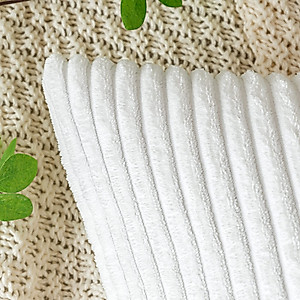 EMEMA Throw Pillow Covers Corduroy Decorative Soft Striped Square Cushion Covers Spring Pillowcases for Couch Sofa Bedroom Chair Car 18x18 Inch Pack of 2, White