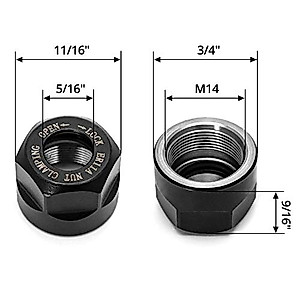 QWORK ER11 A Collet Clamping Nuts for CNC Milling Chuck Holder Lathe, 4 Pack (Black), M14 Thread
