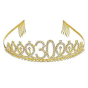 JunyRuny 30th Birthday Sash & Tiara Set, Happy Birthday Decorations for Women, 30th Birthday Gifts for Her, Happy Dirty 30 Birthday crown, Supplies (Gold Dirty Thirty)