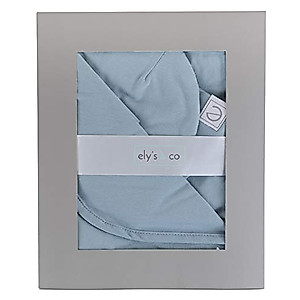 Ely's & Co. Cotton Knit Jersey Swaddle Blanket and 2 Beanie Baby Hats Gift Set, Large Receiving Blanket (Dusty Blue)