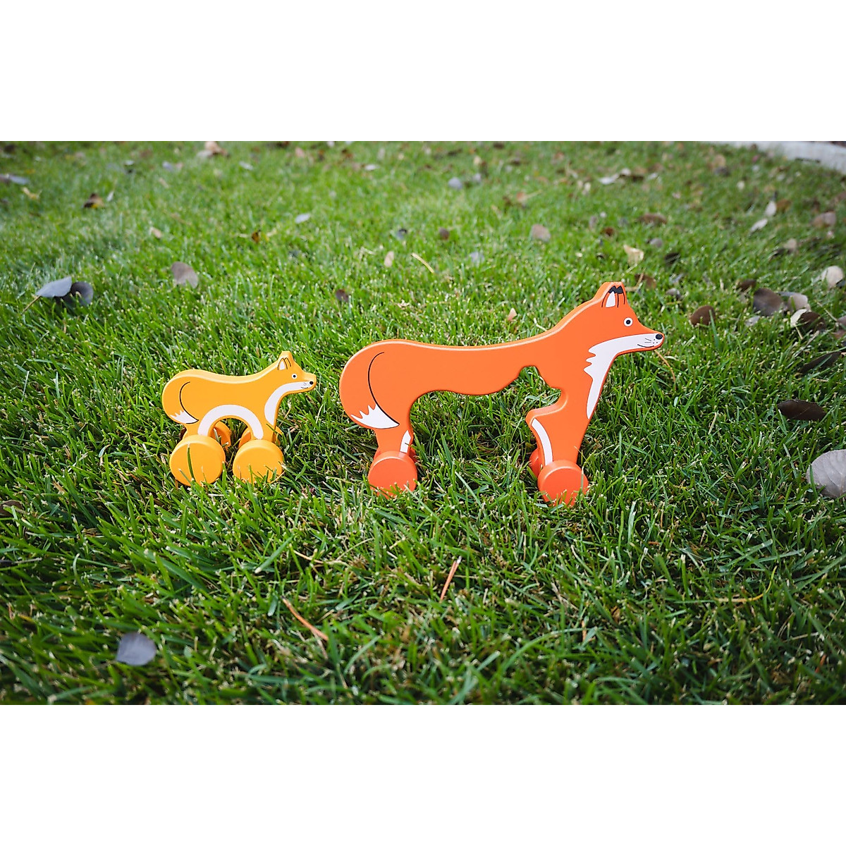 Big & Little Fox Push Toy by Jack Rabbit Creations- 2 in 1 Wooden Roller Animals- Pull STEM Toys for Toddlers Develops Coordination and Fine Motor Skills- Ages 18 Months+