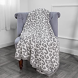 Throw Blanket Soft Fuzzy Fluffy Leopard Knit Throw Blanket, Cozy Plush Fleece Comfy Microfiber Cheetah Blanket for Couch Sofa Bed, Stone/Cream