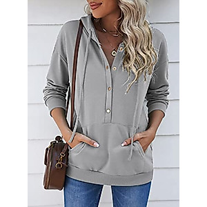 Shaeueak Women Hoodies Lightweight V Neck Sweatshirts Long Sleeve Shirts Loose Fit Sweaters Size Medium Grey