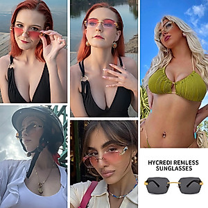 Hycredi Rimless Rectangle Sunglasses Men Women Retro Frameless Square Shade Y2k Sun Glasses Tinted Eyewear-Gold/Clear+Gold/Gray