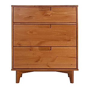Walker Edison 3 Drawer Mid Century Modern Wood Dresser Bedroom Storage Drawer and Shelf Bedside End Table, 3 Drawer, Caramel