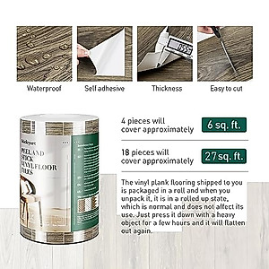 Stickyart 18-Piece Oak Wood Vinyl Flooring Peel and Stick Waterproof Flooring for Bathroom Kitchen 6"x36" Self Adhesive Wood Vinyl Floor Tiles for Living Room Laundry Removable Light Brown