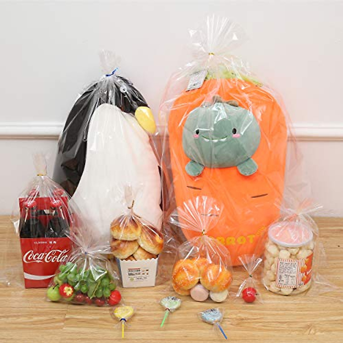 LISM 400 PCS 3" x 4" Thick Clear Cello Treat Bags Durable Plastic Cellophane Bag With Ties Packing Bakery Popcorn Cookies Candies Lollipop Treat Poly Bags