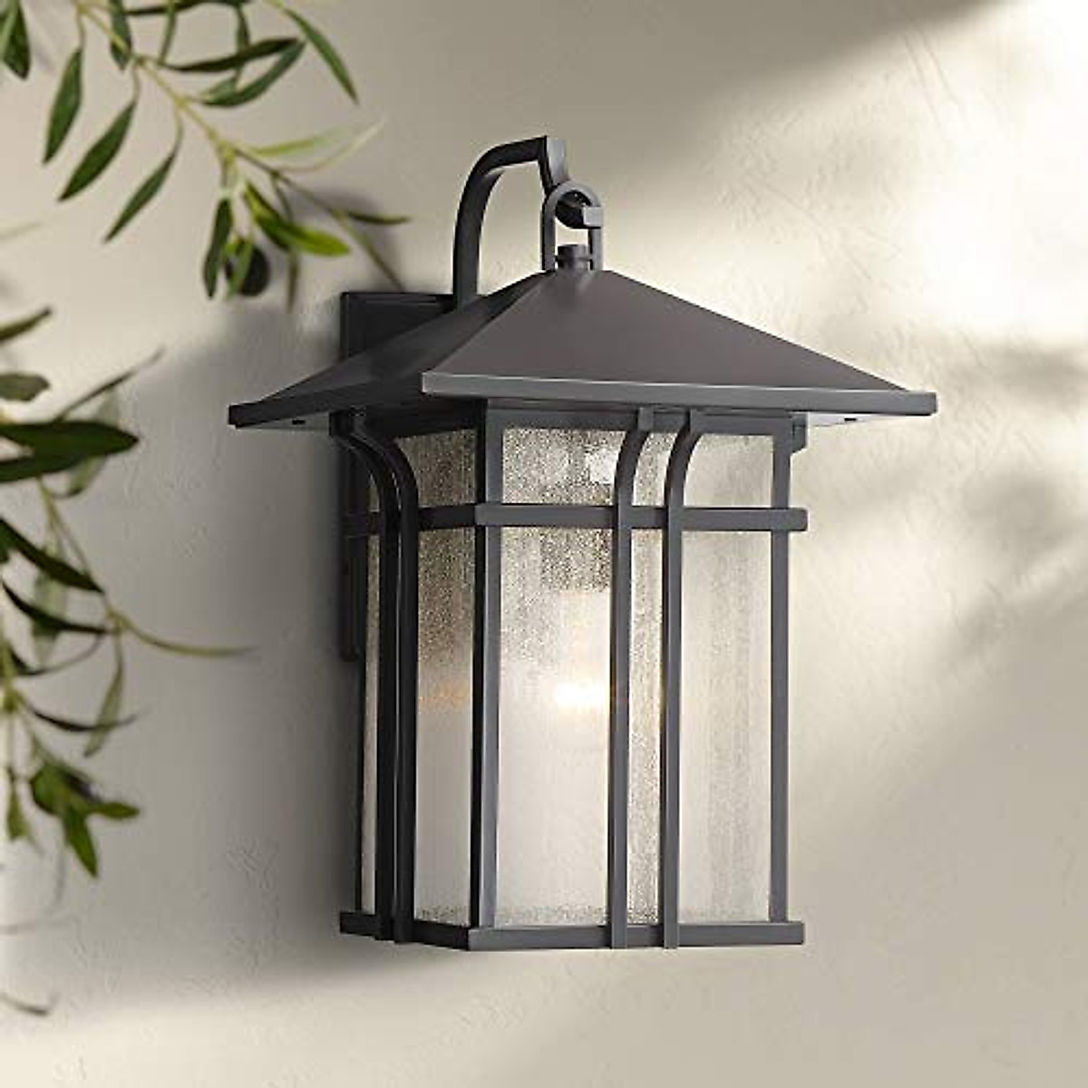 John Timberland Syon Mission Outdoor Wall Light Fixture Painted Bronze 16 1/2" Seeded Clear Glass Lantern Decor for Exterior House Porch Patio Outside Deck Garage Yard Front Door Garden Home