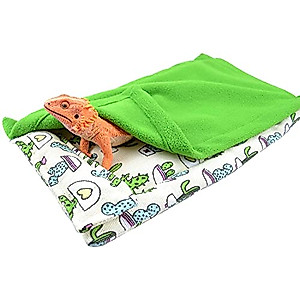 Reptile Sleeping Bag Set Bearded Dragon Blanket Pillow and Sleeping Bag Shelter Couch Accessories for Leopard Gecko Rat Lizard Hamster Small Animals (Green)