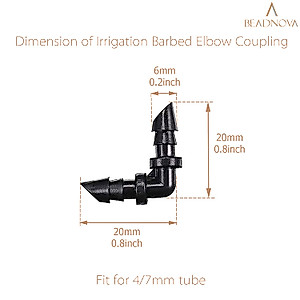 BEADNOVA Drip Irrigation Parts 20 Pcs 1/4 Inch Barbed Elbow Couplings Drip Irrigation Fittings Drip Line Connectors for 1/4 Inch Irrigation Tubing Garden Watering System (20pcs)