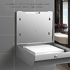 Stainless Steel Paper Towel Dispenser Wall Mount, TOBEFORT Comercial Hand Towel Dispenser with Lock, Trifold/C Fold Paper Towel Holder for Bathroom Kitchen Office, Large Capacity 300 Multi-Fold…