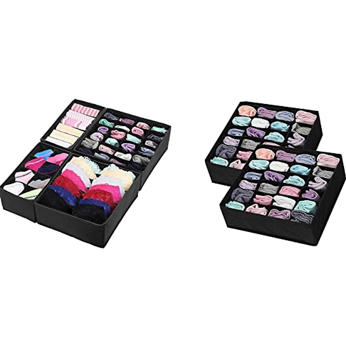 Simple Houseware Closet 4 Set Underwear Drawer Divider + 24 Cell Socks Drawer Divider, Black