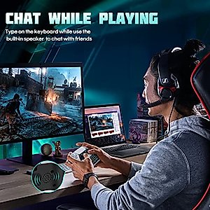 TiMOVO PS5 Controller Keyboard with Green Backlight, Wireless Bluetooth Keypad Chatpad for Playstation 5 Controller, Mini Game Keyboard Built-in Speaker with 3.5mm Audio Jack for PS5 Accessories,White