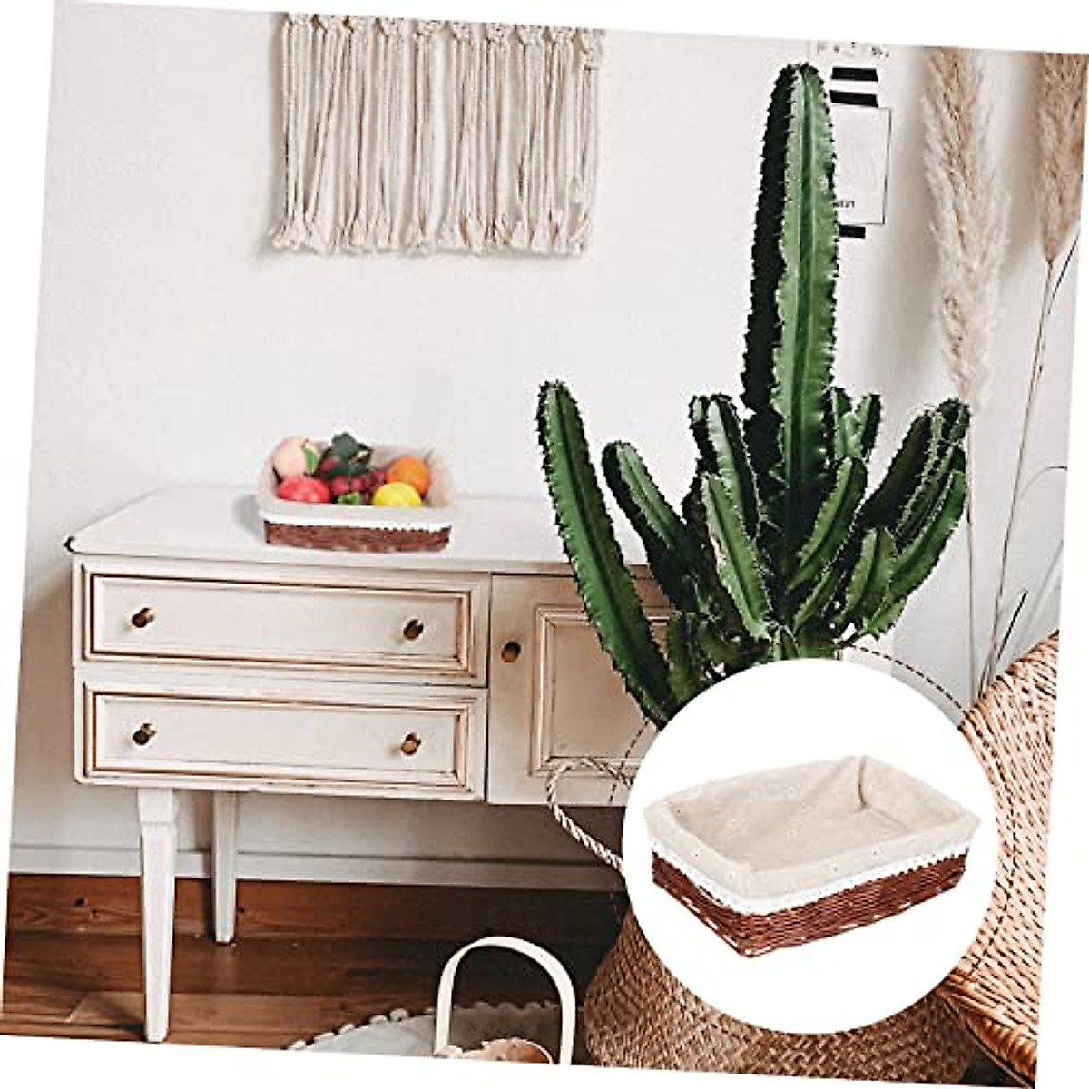 Zerodeko Storage Woven Basket Wicker Baskets Storage Baskets for Shelves Rectangular Wicker Basket Bathroom Baskets for Woven Rattan Storage Tray Garbage can Cotton Linen Toilet Paper