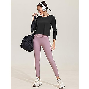 Pinspark Gym Shirts for Women Long Sleeve Workout Shirt Open Back Yoga Crop Top Solid Athletic Top Activewear,Black Small