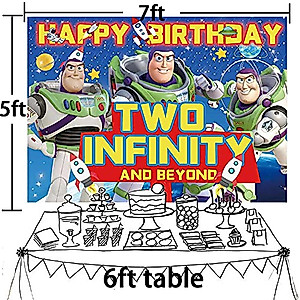 JUMPHOP Buzz Lightyear Birthday Backdrop Toy Story Two Infinity and Beyond Banner for Birthday Party Supplies Decorations Photography Photo Booth Props