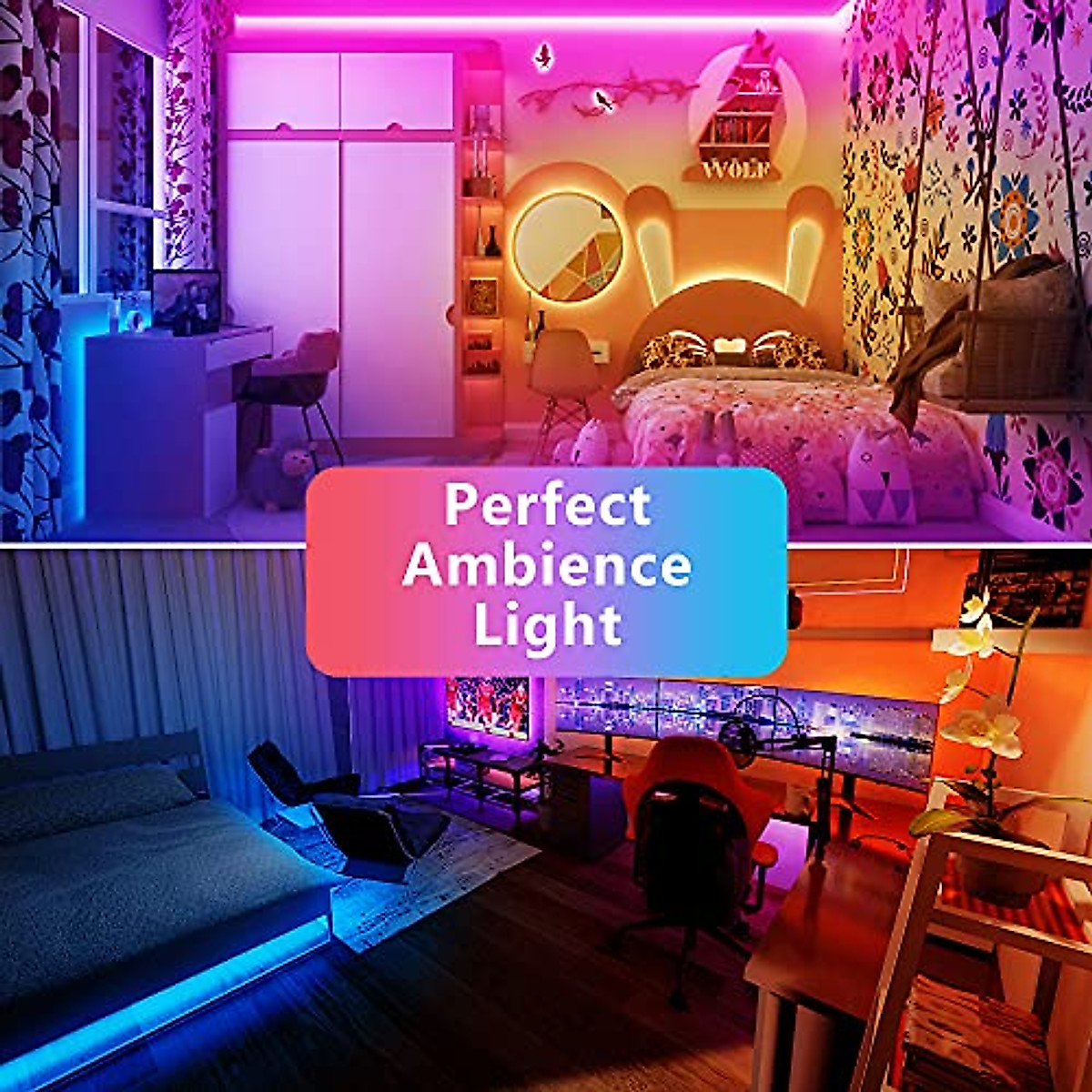 60ft Bluetooth LED Strip Lights,SMD 5050 Music Sync LED Lights Strip,RGB Color Changing LED Lights with Remote,Smart Phone APP Control,LED Lights for Bedroom,Ceiling,Room DIY(APP+Remote +Mic/60ftx1)