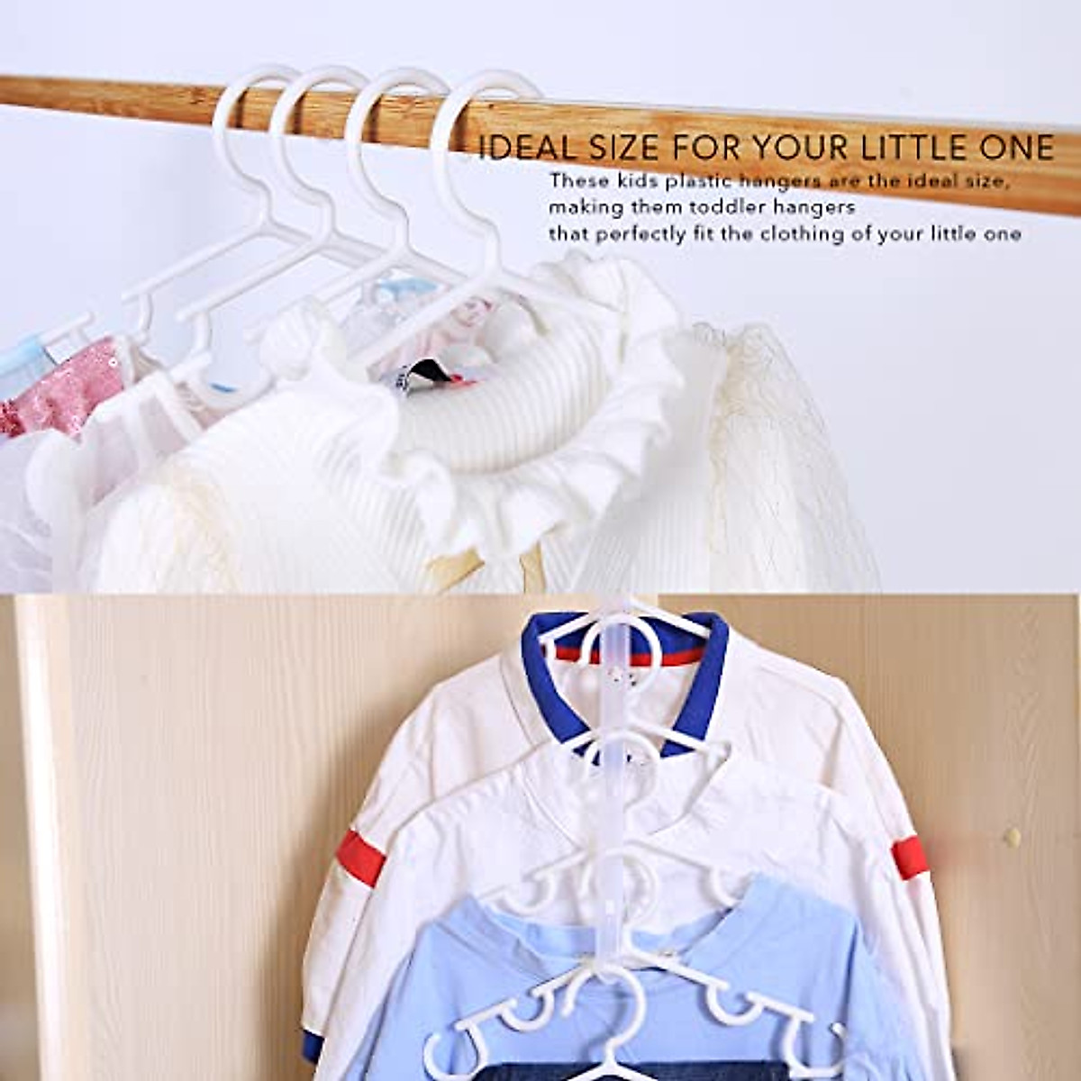 veeyidd Tubular Baby Hangers 10.5" Size for Newborn Kids Infant Children Toddler with Plastic Hanger Straps (White, 60 Pack)