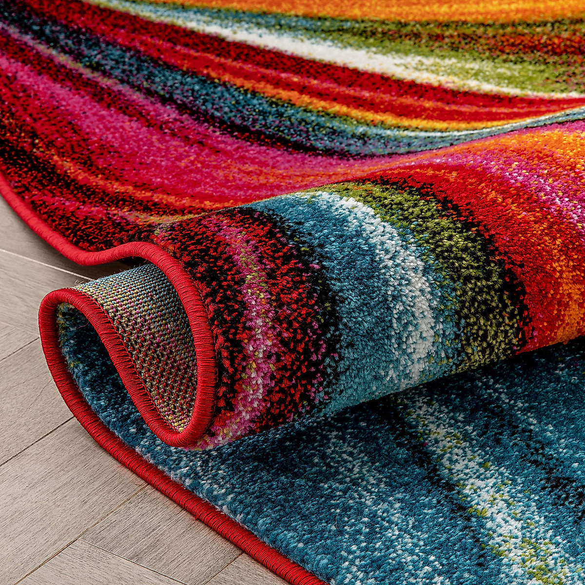 Treehouse Bohemian Patchwork Multi Pink Red Yellow Blue Orange Green Black Oriental Damask (5'3" x 7'3") Area Rug Thick Soft Plush Shed Free Easy Clean Stain Resistant